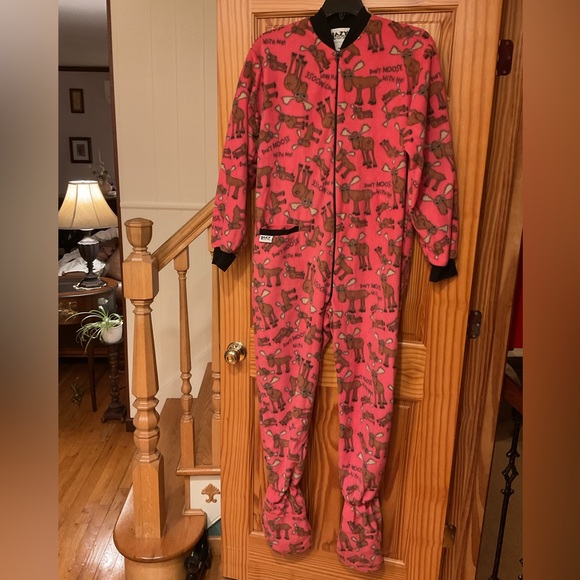 Lazy One | Intimates & Sleepwear | Lazy One Pink Fleece Moose Onesie ...